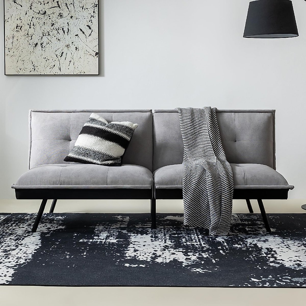Futon Sofa Bed, Memory Foam Futon Convertible Couch Bed Sleeper, Futon Couch with Adjustable Backrest, Multi-Functional Convertible Sofa Bed, Space-Saving Sleeper Sofa for Living Room, Grey-3