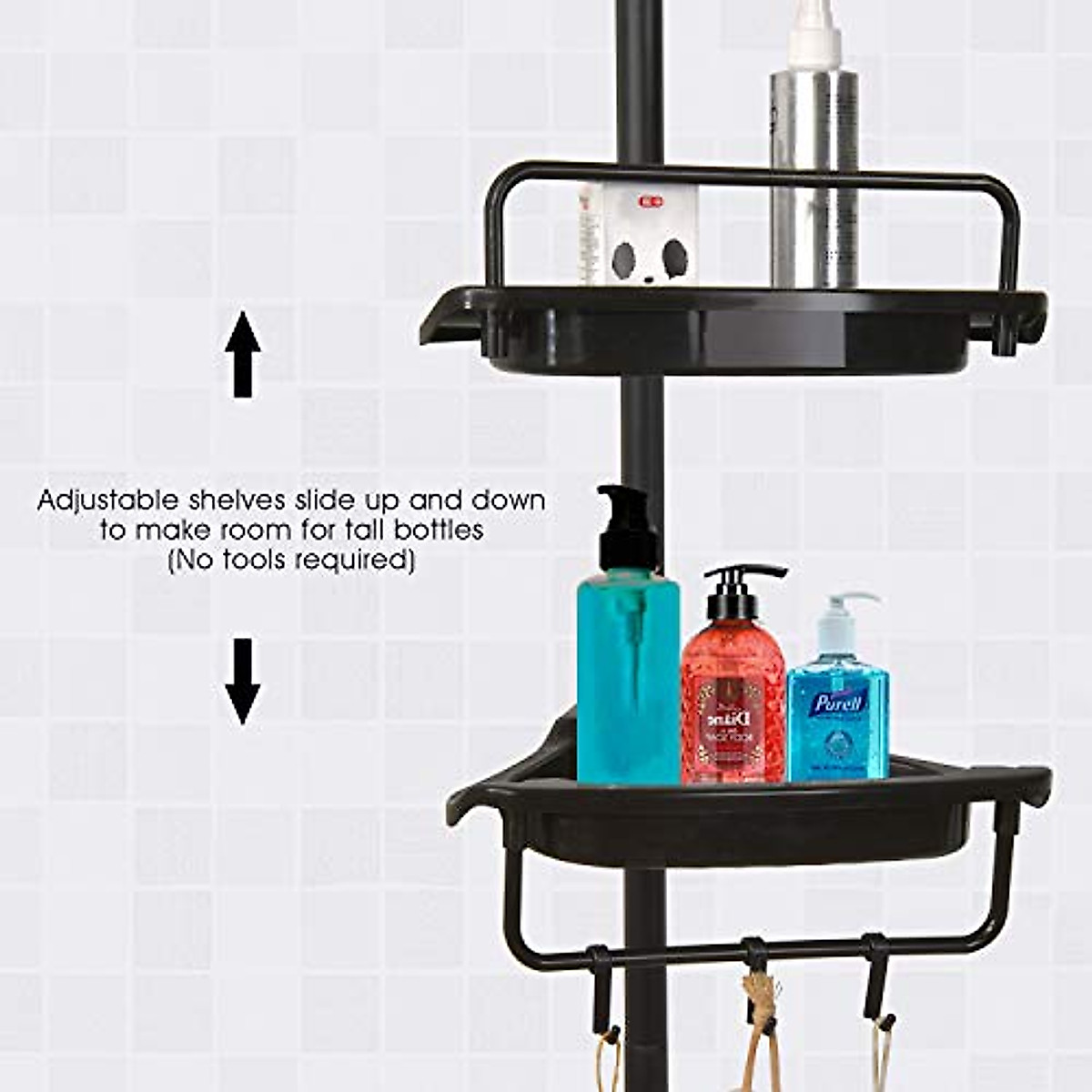 Vailge Constant Tension Corner Shower Caddy, Stainless Steel Pole, 5-Shelf, Rustproof, Strong and Sturdy, Black