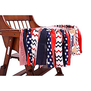 Baseball Banner for 1 St Birthday - First Birthday Decorations for Baseball Rag Tie Fabric Garland, Photo Booth Props Red White Blue, Birthday Souvenir and Gifts for Boy