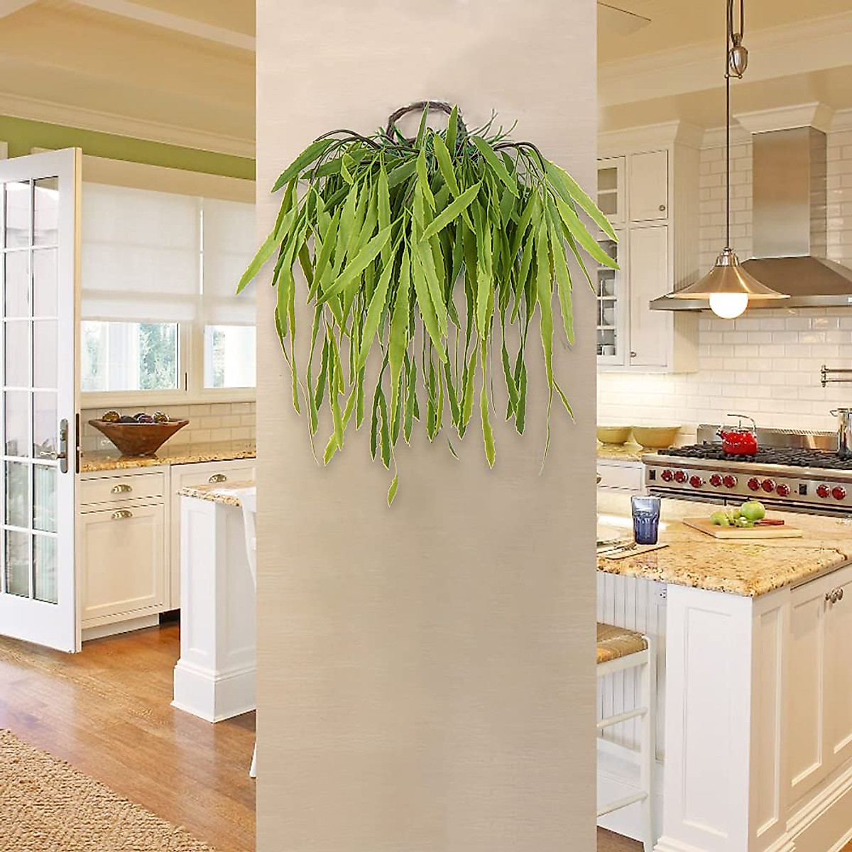 Artificial Hanging Plants 3 Pcs Faux Branches Greenery Leaves Stems Plants Real Touch Leaf Fake Plant Decor for Home Room Garden Floral Bouquets Centerpiece Wedding Holiday Indoor Outdoor Decoration