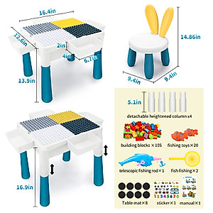 JONEALA Double Sided Kids Activity Table Set, 5-in-1 Multi Play Sand Water Table Toys, 105pcs Marble Run Building Blocks Table for Toddlers Age 1 2 3 Boys Girls, Toy Storage & Adjustable Heighten