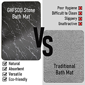 GHFSDO Stone Bath Mat, Diatomaceous earth bath mat, Non-Slip Super Absorbent quick dry stone bath mat bathroom, Dark Gray shower stone bath mat, Bathroom Floor Mat, Rectangle, 15.7‘’×23.6‘’,