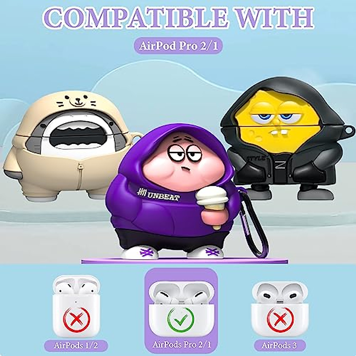 [3 Pack] Cute Airpod Pro 2 Case,Funny 3D Cartoon Character Airpods Pro 2 Case,Soft Silicone Case Cover Accessories Airpods Pro 2nd Generation Case for Men and Women