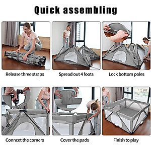 Baby Playpen Foldable, Heyo.Ja Large Play Yard, Playpen for Babies and Toddlers, Play Pens for Babies and Toddlers with Gate, Indoor & Outdoor Portable Play Pen (47"×63")