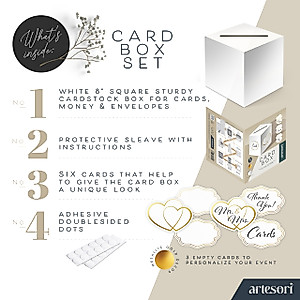 ARTESORI White Wedding Card Box - Cards Stickers & Large Box Slot, Gift Card Box for Wedding Cards At Reception, Birthday, Baby Shower, Graduation Box Party, Raffle, Money Boxes Holder - 8x8