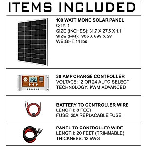 LightCatcher-Solar 100 Watt Solar Panel Kit, Polycrystalline Solar Panel and PWM Charge Controller