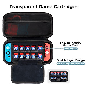 pack all Carrying Case Compatible with Nintendo Switch and New OLED Model, Large Capacity Switch Travel Case, Portable Hard Game Case Travel Bag for Console & Accessories, 19 Game Card Slots (Black)