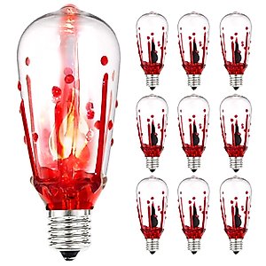 Pallerina Halloween Replacement Bulbs, Halloween Flicker Flame Light Bulbs, ST40 Blood Drop Light Bulbs with a Flickering Red Glow, Halloween Decorations 1 Watt E17 Base, 10 Pack