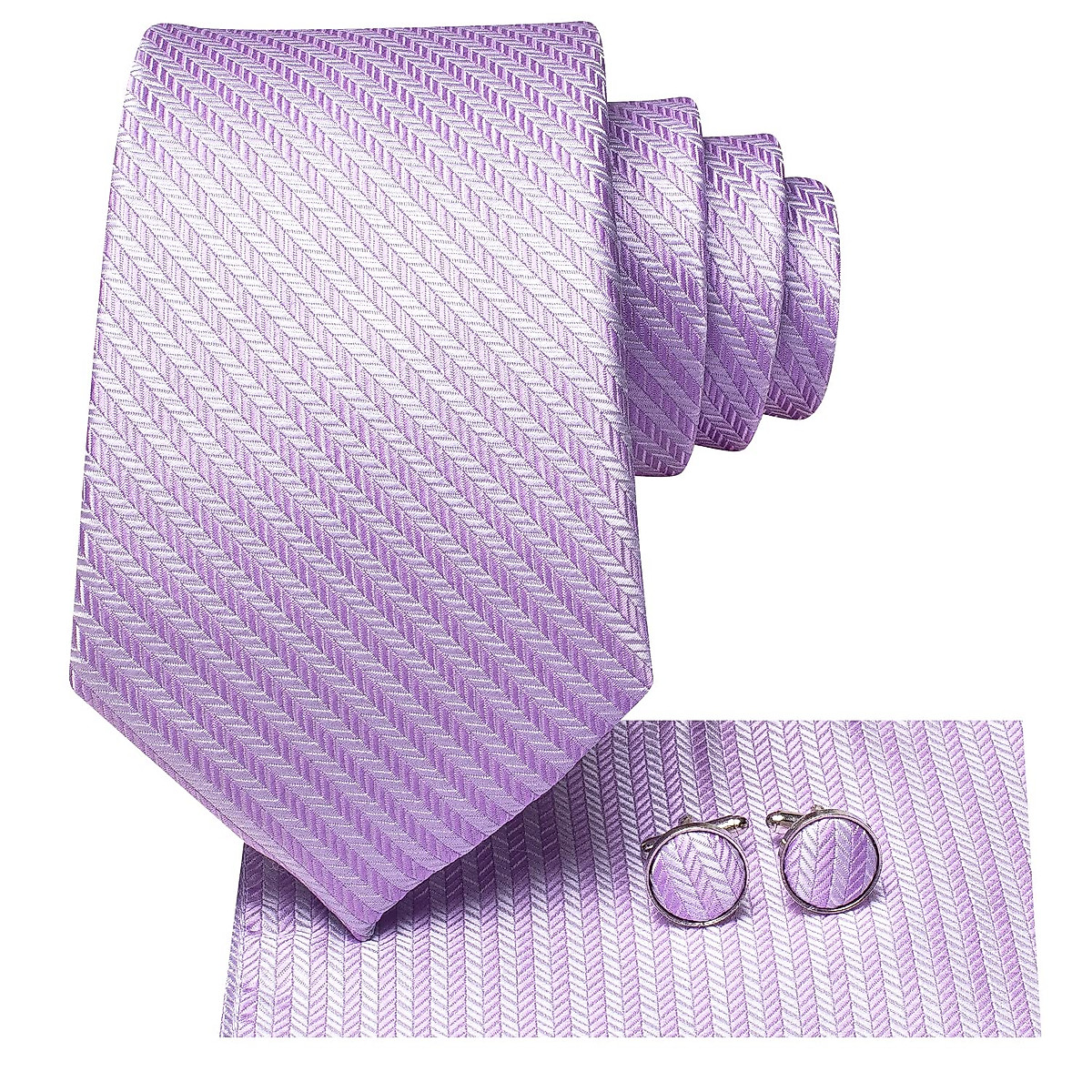 Hi-Tie Men's Wedding Tie Set And Pocket Square Jacquard Woven Silk Necktie Cufflinks With Lapel Pin For Party Prom,Lavender