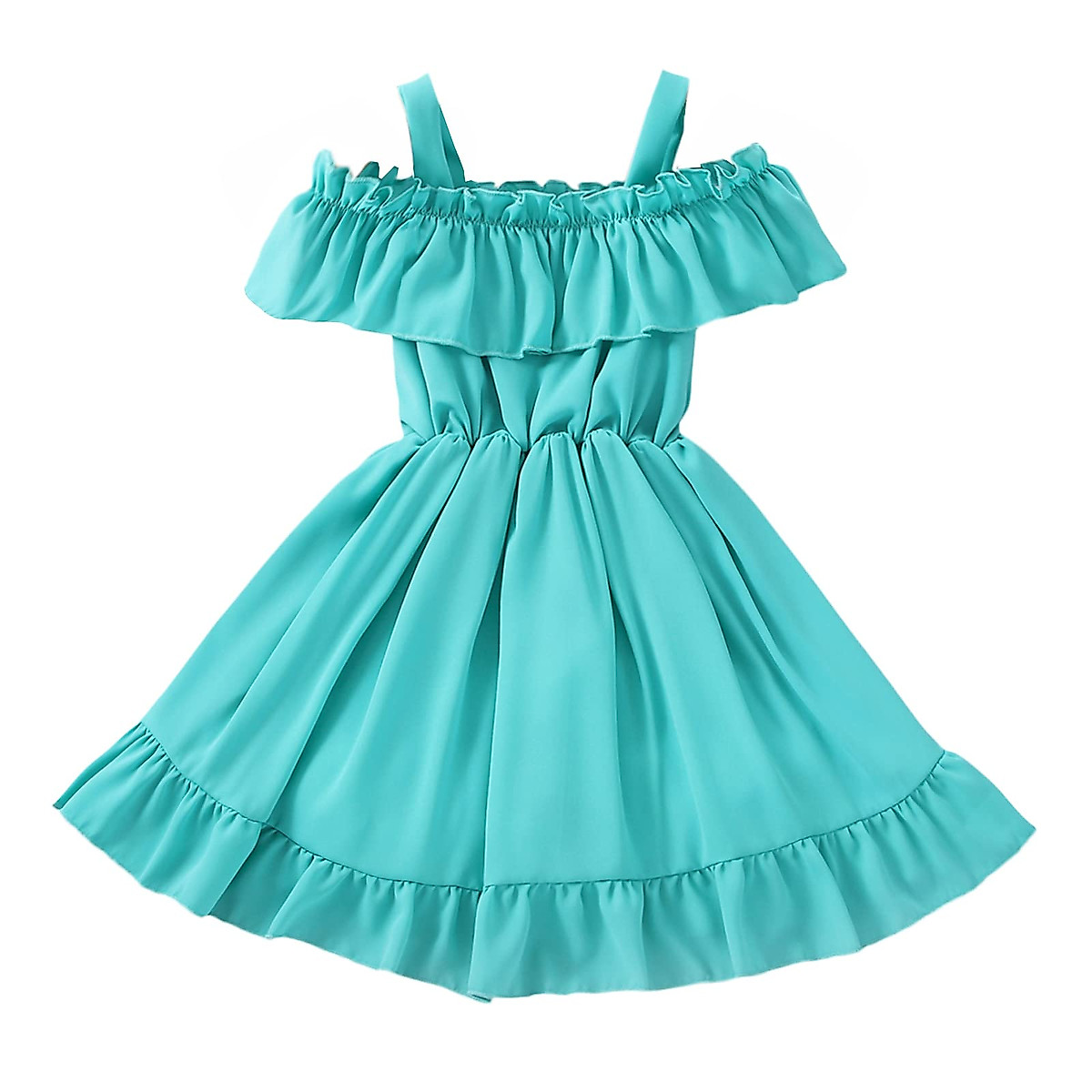 VINUOKER Toddler Baby Girls Princess Party Dress Little Girl Summer Solid Dress Off-Shoulder Suspender Sundress Toddler Girl Summer Outfit Tiffany Blue