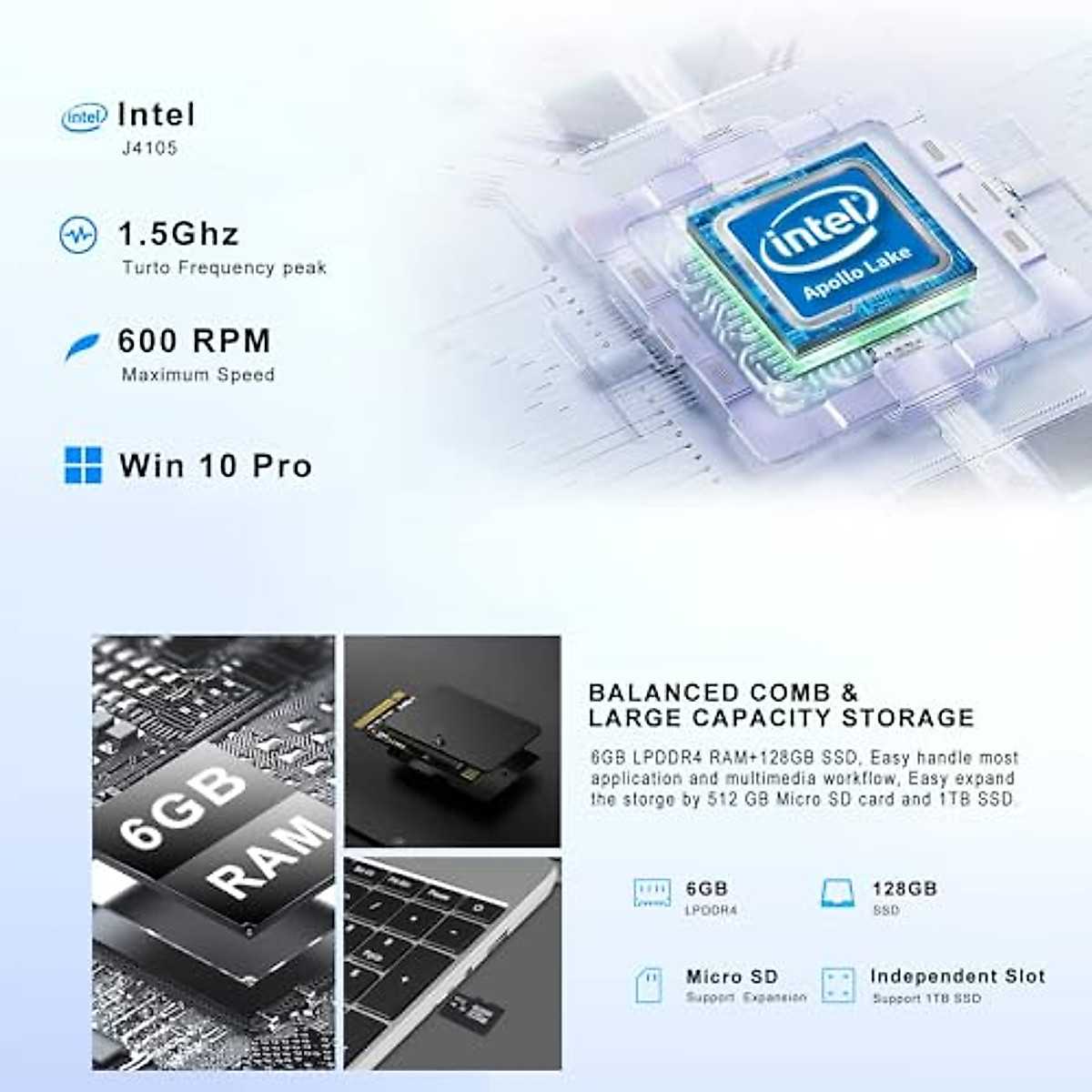 Ruzava/Aocwei 15.6" Laptop 6GB DDR4 128GB SSD Intel J4105 (Up to 2.5Ghz) 4-Core Win 10 PC 1920x1080 FHD Dual WiFi BT 4.2 Support 1TB SSD Expand with Wireless Mouse for Business-Silver