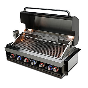 Mont Alpi Black Stainless Steel MABi805-BSS 44-Inch 6-Burner 87000 BTU Liquid Propane/Natural Gas Built-In Outdoor Kitchen Gas Grill Infrared Rear Burner + Rotisserie Kit & Weather Cover