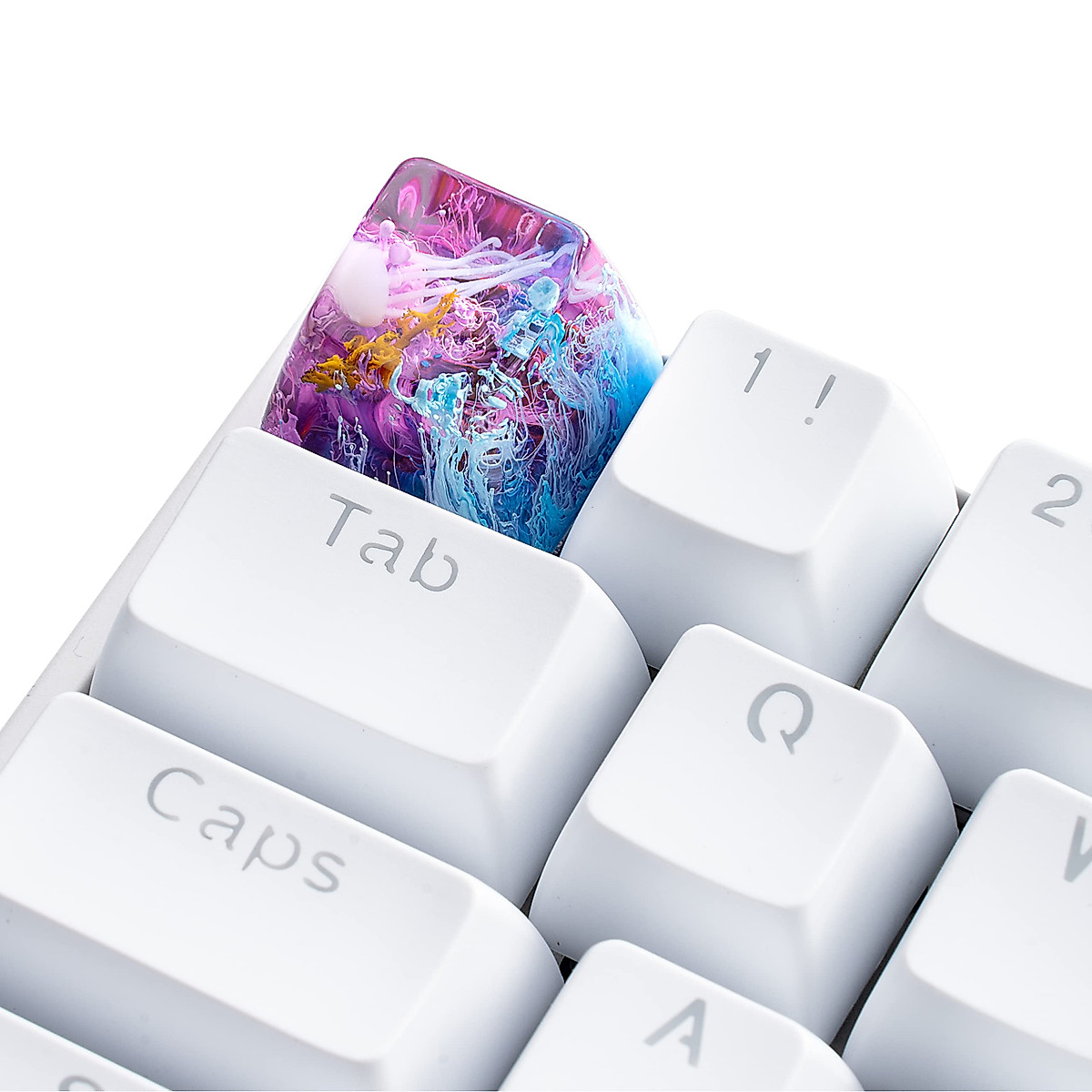 Ocean Key Artisan Keycap for DIY Replacement Handmade Resin Keycap Blue Mixed Purple Jellyfish Keycap for Switch Gaming, Cherry MX Mechanical Keyboards (Blue Mixed Purple)