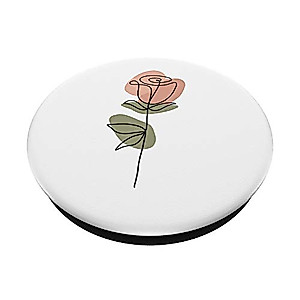 One Line Art Pink Rose Flower Green White Abstract Aesthetic PopSockets PopGrip: Swappable Grip for Phones & Tablets