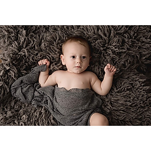 Newborn Photography Props with Baby Wrap - Long Ripple Stretch Wrap with Crochet Beanie Hat and Knitted Teddy Bear - Complete 3 Piece Outfit Set to Swaddle Infant for Boys or Girls Photoshoot Session