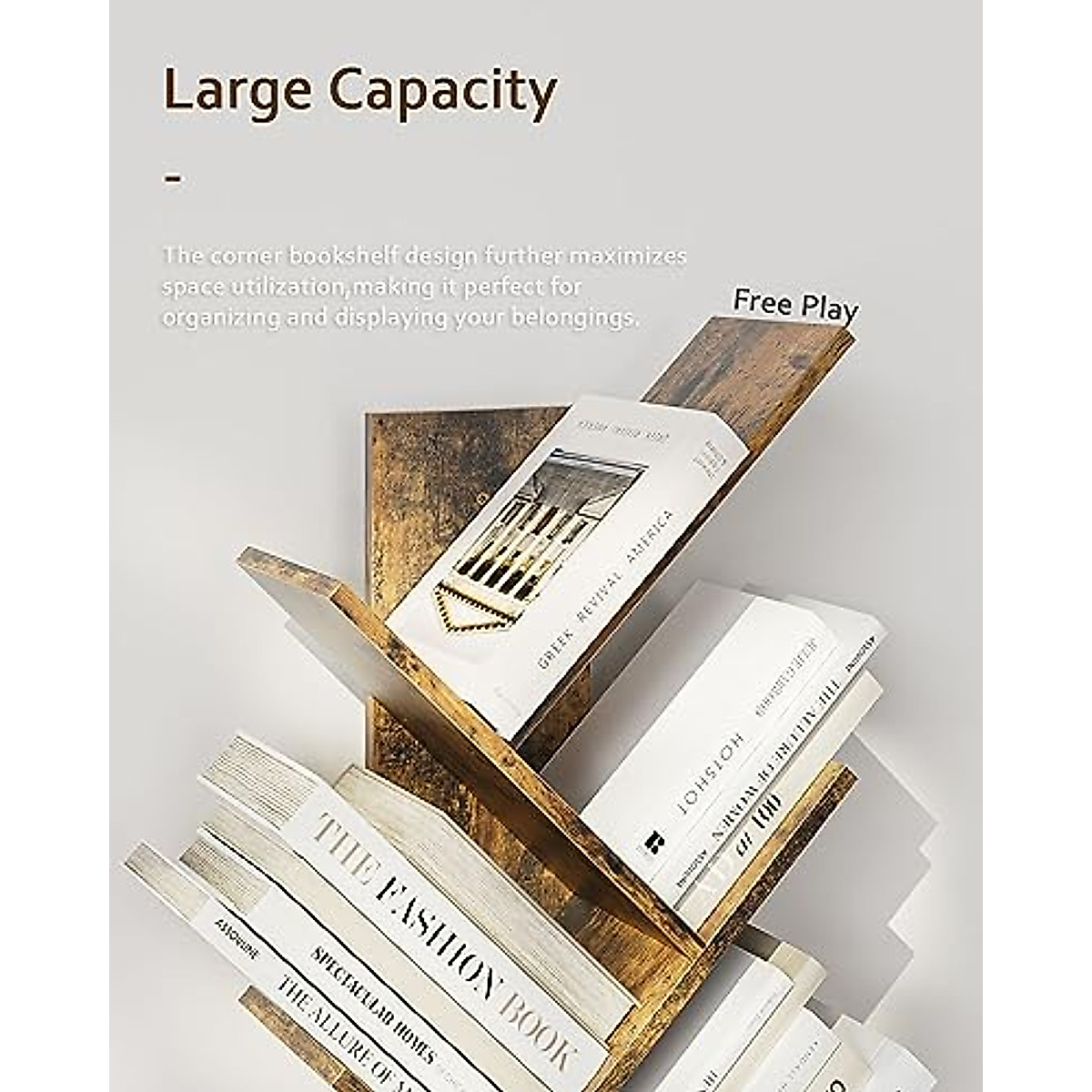 Aobafuir 6-Tier Tree Book Shelf, Open Side Standing Bookcase Shelf, Wooden Bookshelves Storage Rack for CD/Book, Utility Organizer Shelves for Living Room,Bedroom, Rustic Brown