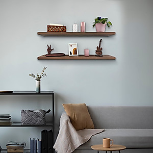 Wood Wedge Floating Shelves for Wall, Set of 2 Wall Storage Shelves, Kids Bookshelf, Photo&Picture, Shelves for Bedroom, Living Room, Bathroom, Kitchen (American Walnut, 36in, Ash)