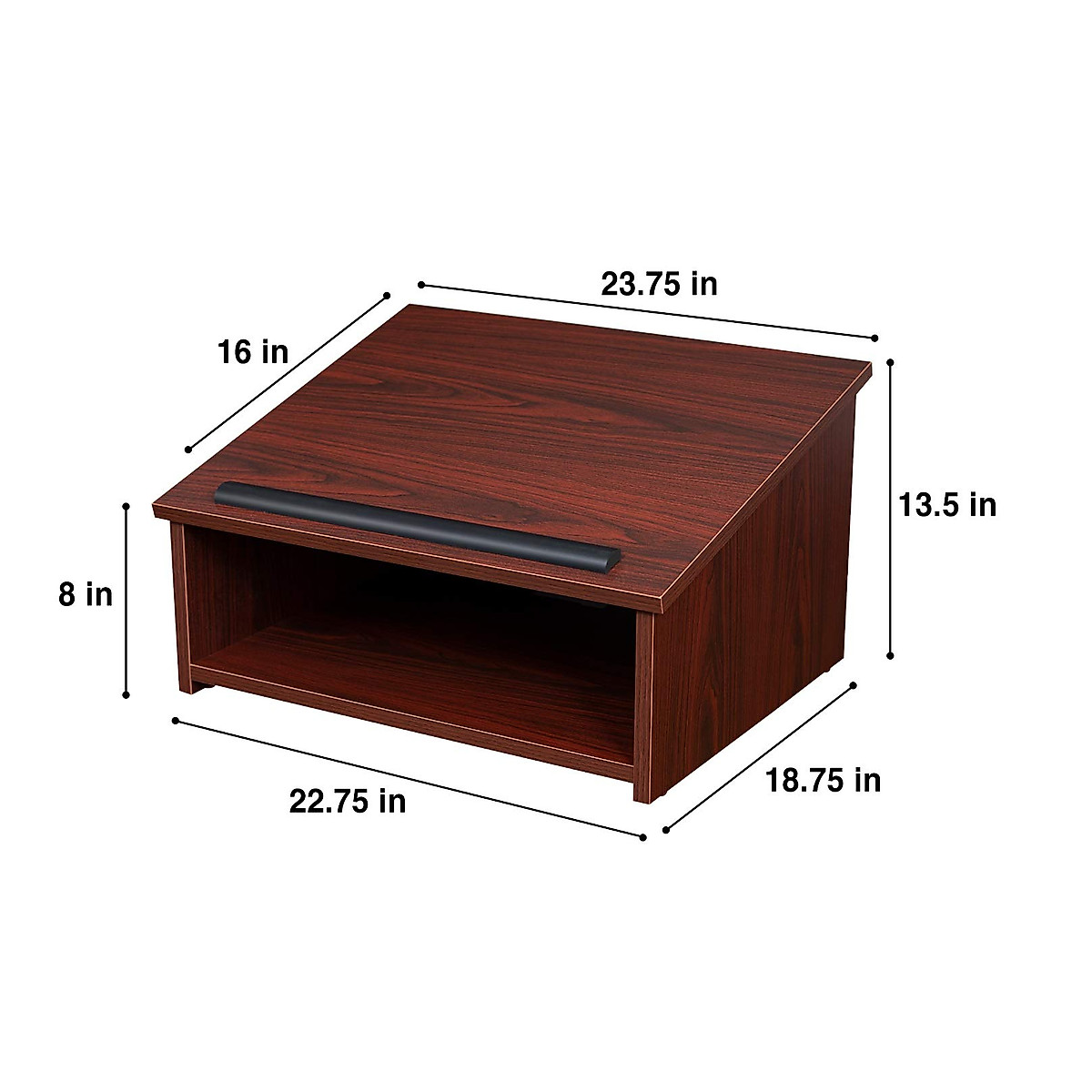 OEF Furnishings Portable Tabletop Lectern with Bookstop and Storage Shelf, Mahogany