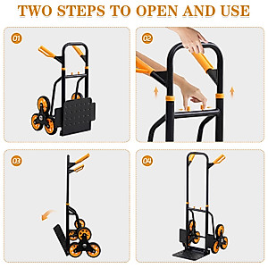 Stair Climbing Cart and Dolly,Heavy Duty Hand Truck 440 Lbs Capacity with Telescoping Handle and 6 Rubber Wheels for Shopping,Moving,Family,Office Use