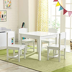 KidKraft Wooden Farmhouse Table & 4 Chairs Set, Children's Furniture for Arts and Activity - White, Gift for Ages 3-8 & Austin Wooden Toy Box/Bench with Safety Hinged Lid, White, Gift for Ages 3+