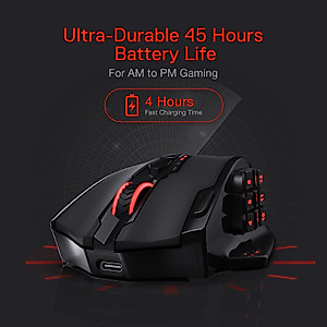 Redragon M913 Impact Elite Wireless Gaming Mouse, 16000 DPI Wired/Wireless RGB Mouse with 16 Programmable Buttons, 45 Hr Battery and Pro Optical Sensor, 12 Side Buttons MMO Mous