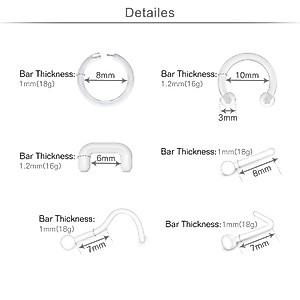 MODRSA Mix Set Clear Piercing Retainers Flexible Lip Ear Nose Studs Septum Eyebrow Tongue Rings Cartilage Tragus Earrings Retainer Bioflex Horseshoe Industrial Barbell 60pcs