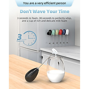 Milk Frother Handheld with Case,USB C Rechargeable Frother Wand for Coffee, Portable Electric Whisk with Stand,Waterproof Hand Drink Mixer Travel for Lattes, Cappuccino, Matcha, Egg (Black)