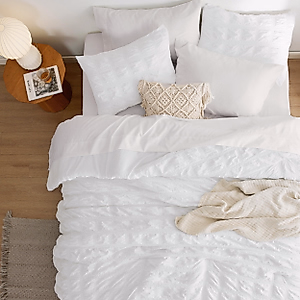 Bedsure Bed in a Bag Full - 7 Pieces Plaid Seersucker Bedding Comforter Sets, Soft Lightweight White Boho Bed Set with Comforters Full Size, Sheets, Pillowcases & Shams