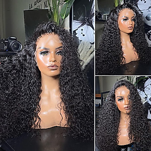 13x4 Lace Front Wigs Human Hair Deep Wave Curly Lace Frontal Wigs Glueless 180% Density Pre Plukced With Baby Hair HD Transparent Unprocessed Brazilian Virgin Human Hair Wigs Natural Color 22inch