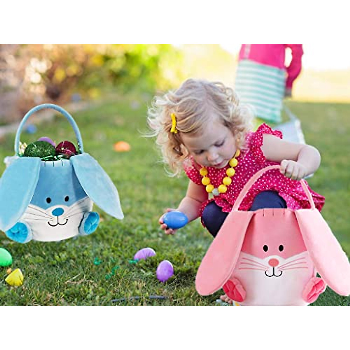 Large Easter Basket for Kids, Giant Easter Basket for Boys Easter Egg Basket Easter Bucket Cute Easter Basket Large Bunny Easter Basket, Blue Easter Basket with Handle, Big Easter Basket Bag