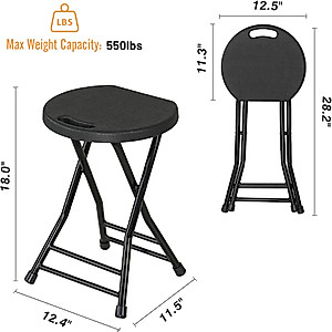 Allpop 2 Pack Folding Stool 18 Inch, Foldable Stool Chair Set of 2, 550lbs Capacity, Portable Round Bar Stool with Handle for Adults Kitchen Garden, Black