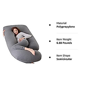 Elover Pregnancy Pillows for Sleeping,U Shaped Full Body Pillow for Pregnancy Women with Removable Jersey Cotton Cover,57 Inch Maternity Pillow(Jersey,Dark Grey)