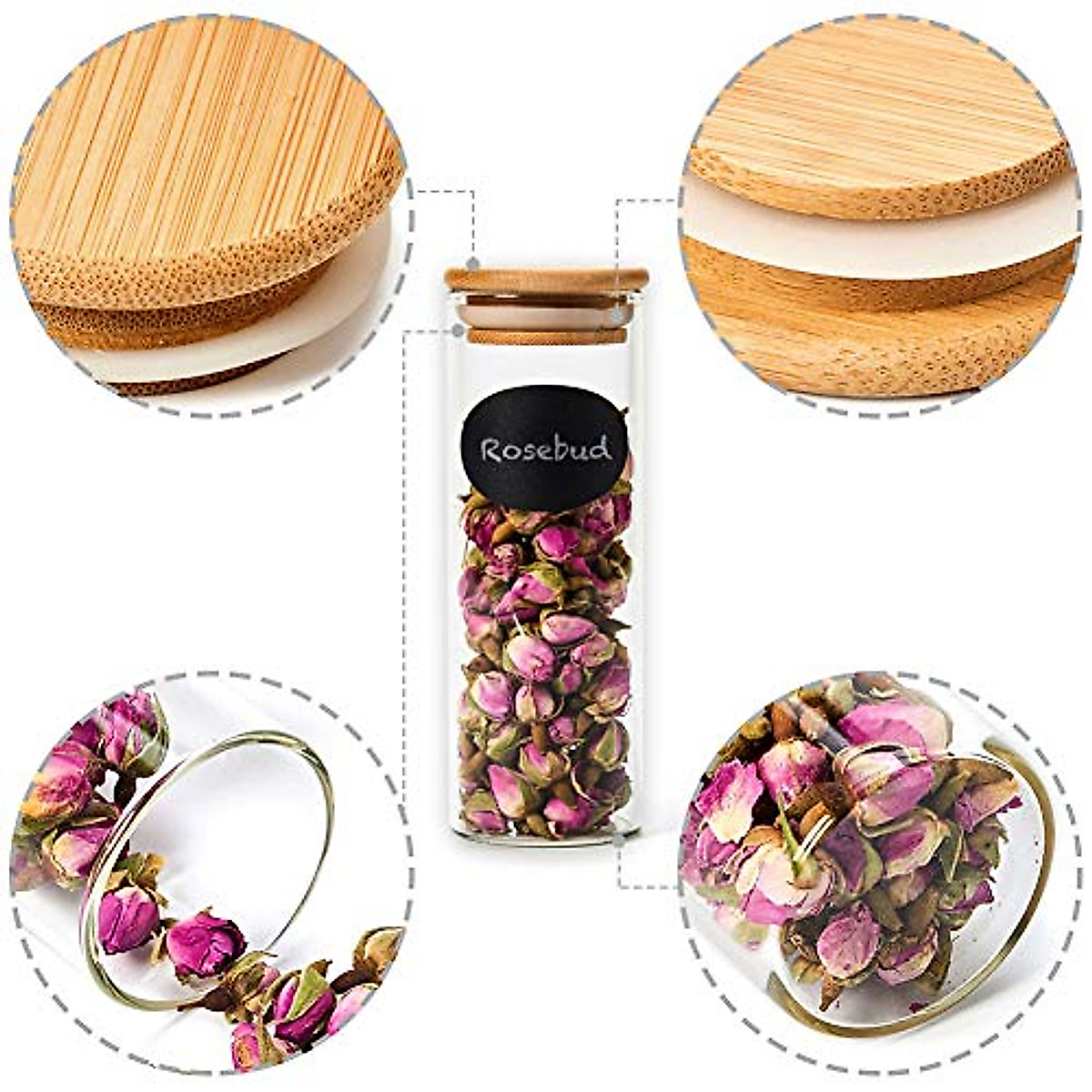 EZOWare 10oz Clear Glass Jars Bottle, 10pc Set Airtight Canister, Small Food Storage Containers with Natural Bamboo Lids and Chalkboard Labels for Kitchen, Bathroom, Home Decor, Party Favors