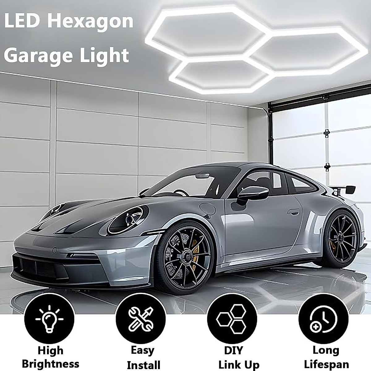 DHXYHQY LED Hexagon Lights - LED Hexagon Garage Lights, 105W 15000 Lumen, Hexagon Ceiling Lighting, Cool White Light 6500K, for Garage Gym Barber Shop Car Detailing Shop