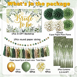 Generic Bridal Shower Decorations Sage Green Bride to Be Banner Bridal Shower Balloons Tissue Paper Pom Poms Fringe Curtain Bride to Be Party Supplies for Wedding Bachelorette Party Decorations