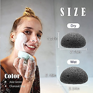 myHomeBody Natural Konjac Facial Sponges - for Gentle Face Cleansing and Exfoliation - with Activated Charcoal and Aloe Vera, 4pc. Set