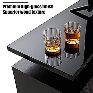 Amerlife Fireplace TV Stand with 36" Fireplace, 70" Modern High Gloss Entertainment Center LED Lights, 2 Tier TV Console Cabinet for TVs Up to 80", Black