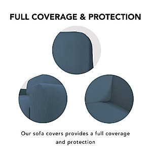 PureFit Stretch Sofa Slipcover – Spandex Jacquard Non Slip Soft Couch Sofa Cover, Washable Furniture Protector with Non Skid Foam and Elastic Bottom for Kids (Sofa, Bluestone)