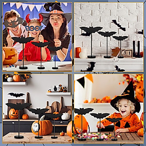 6 Pieces Halloween Table Decorations Tall Standing Bat Decor Wood Sign Block Wooden Bats Centerpieces Rustic Tabletop Home Table Topper Sign for Halloween Party Favor Home Room Decor