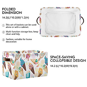 ALAZA Sweet Ice Cream White Foldable Storage Box Storage Basket Organizer Bins with Handles for Shelf Closet Living Room Bedroom Home Office 1 Pack