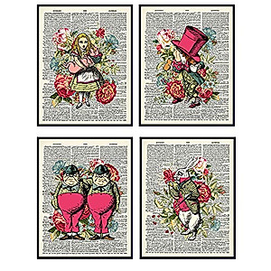 Alice Wonderland Decorations - 8x10 Vintage Shabby Chic Picture Poster Set, Home Wall Art Decor - Girl Bedroom, Kid Room, Nursery - Cool Unique Affordable Gift - Unframed Photo Set