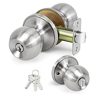LOQRON Key Entry Ball Door Knob and Single Cylinder Deadbolt Lock Combo Set Security for Entrance and Front Door with Satin Nickel Finish