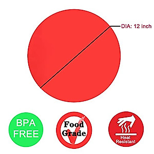 Silicone Microwave Mat 12 Inch, Non Stick Turntable Safe Baking Mat for Kitchen, BPA Free Multi-Purpose Heat Resistant Oven Mat 2 Pack (Red)