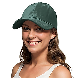 Lanzom Men Women Adjustable Baseball Cap Vintage Cotton Washed Distressed Hats Twill Plain Dad Hat with Ponytail (Dark Green, One Size)
