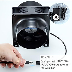 Hose Vary 4" Axial Exhaust Fan, 3000RPM 120mm DC12V Dual Ball Bearings Air Exhaust Fume Smoke Extractor Fan Kit for DIY Soldering, 3D Laser, Paint Booth (4" Duct Adapters, Mesh, Dimmer Included)