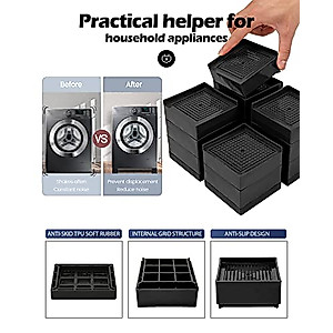 Furniture Risers, Tclouda Bed/Sofa/Desk/Table/Chair Leg/Fridge Lifts to 1.5, 3 and 4 in, Rectangle Adjustable Risers Blocks for Extenders, Heavy Duty Supports Up to 1300 Lbs, 3 in-Black-Square