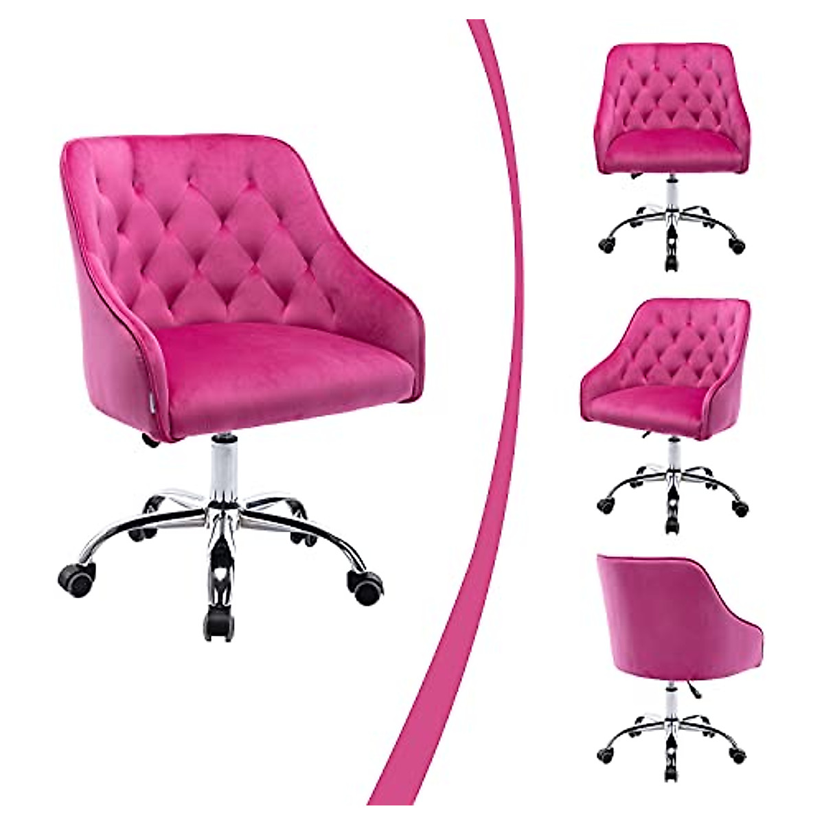 SLEERWAY Velvet Home Office Desk Chair, Modern Swivel Armchair, Comfy Task Chair with Height Adjustable, Upholstered Tufted Computer Chair for Working or Studying (Purple)