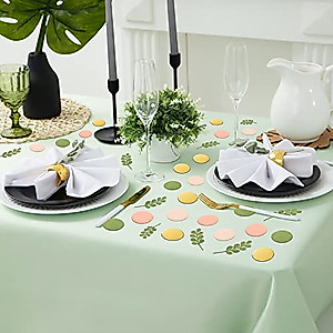 BeYumi 300Pcs Sage Olive Green Peach Blush Round Scatter Confetti Dots Greenery Confetti Decorations with Eucalyptus Table Decoration for Sage Wedding Bridal Baby Shower Greenery Theme Party Gender Reveal