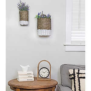 AuldHome Wall Hanging Baskets (Set of 2, Gray w/White); Woven WIcker Rustic Farmhouse Two-Tone Door Baskets, Small and Medium Size