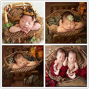 Baby Photography Props Basket Braid Wool Wrap Newborn Photo Shoot Baskets Filler Posing Stuffer Background Blanket (Coffee)